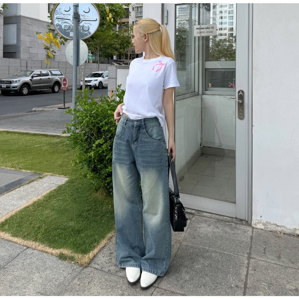 Calem Club - Quần jean dài suông ống rộng 2024 cạp thấp form unisex ...