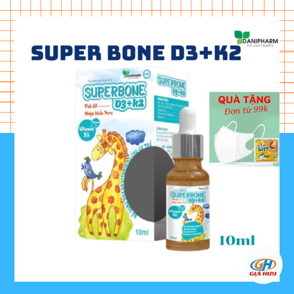 Vitamin D3+K2 Siro hỗ trợ tăng chiều cao SUPERBONE, hỗ trợ tăng cường canxi, giảm nguy cơ còi ...