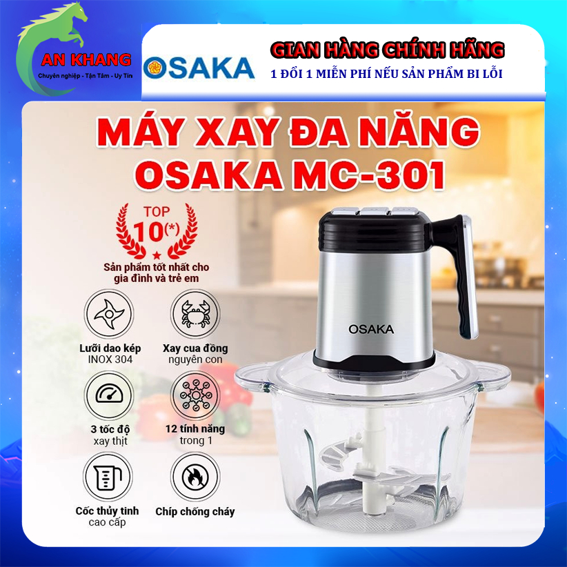 Máy xay thịt đa năng OSAKA MC-201, MC301 400W lưỡi dao 4 cánh bằng thép không rỉ - Hàng chính ...