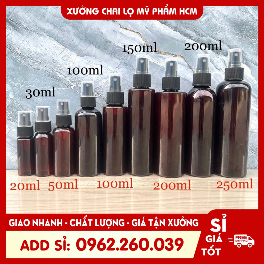 Chai PET NÂU Xịt Phun Sương ĐEN 20ML/30ML/50ML/100ML/250ML Đựng Nước Rửa Tay - Chai Chiết Mỹ ...