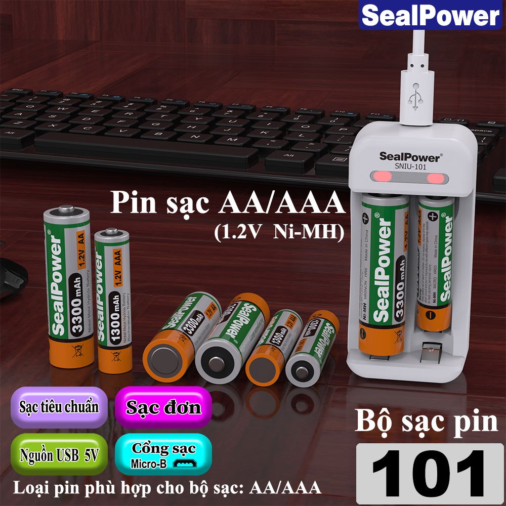 Bộ sạc pin SealPower SNIU-101, pin sạc AA3300mAh,AAA1300mAh,pin sạc 1 ...