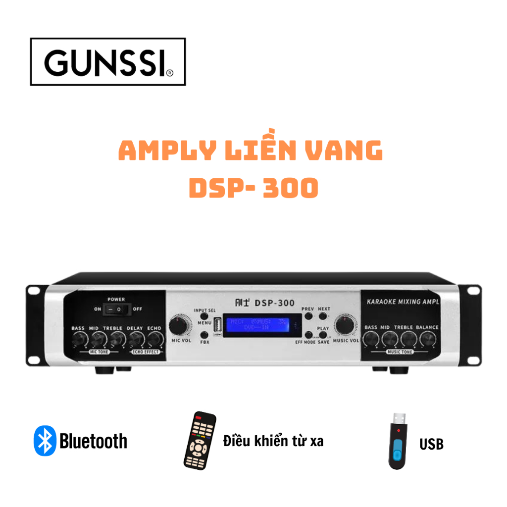 Amply Bluetooth Gunssi liền vang DSP-300. Kết nối Bluetooth 5.0,có điều ...