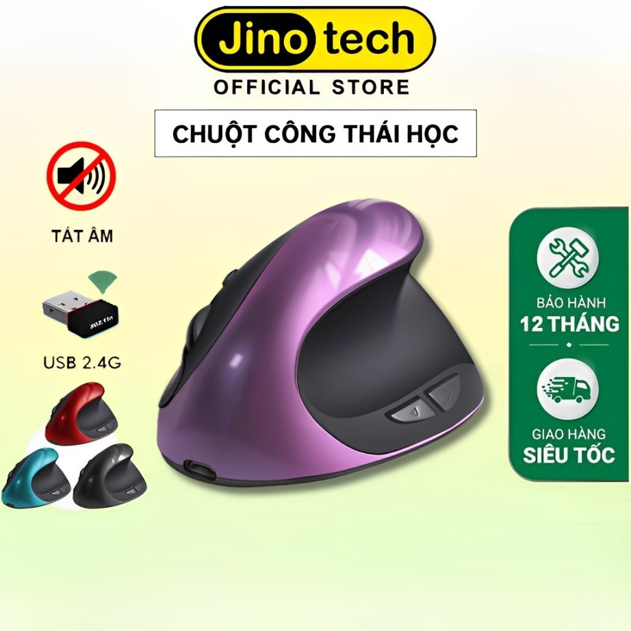 Chuột Không Dây Pin Sạc JINOTECH BTS 908 Thiết Kế Công Thái Học Chống Ồn Dáng Đứng Chống Mỏi Cổ ...