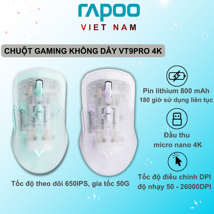 Chuột gaming không dây Rapoo VT9PRO 4K (Pin Sạc 800 mAh - 26000DPI ...
