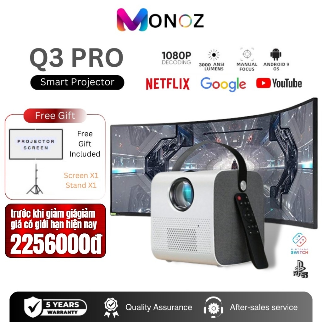 Máy chiếu MONOZ Q3 Pro Android Projector WIFI LED LCD 4K HD 1080p 8000 ...