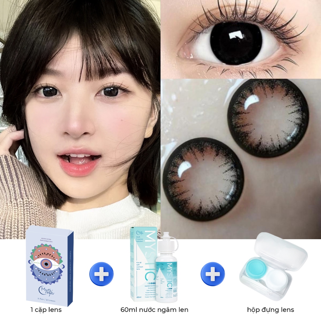 [mua 1 tặng 2 0độ]kính áp tròng cận nâu lens đen lens cận blue kính màu ...