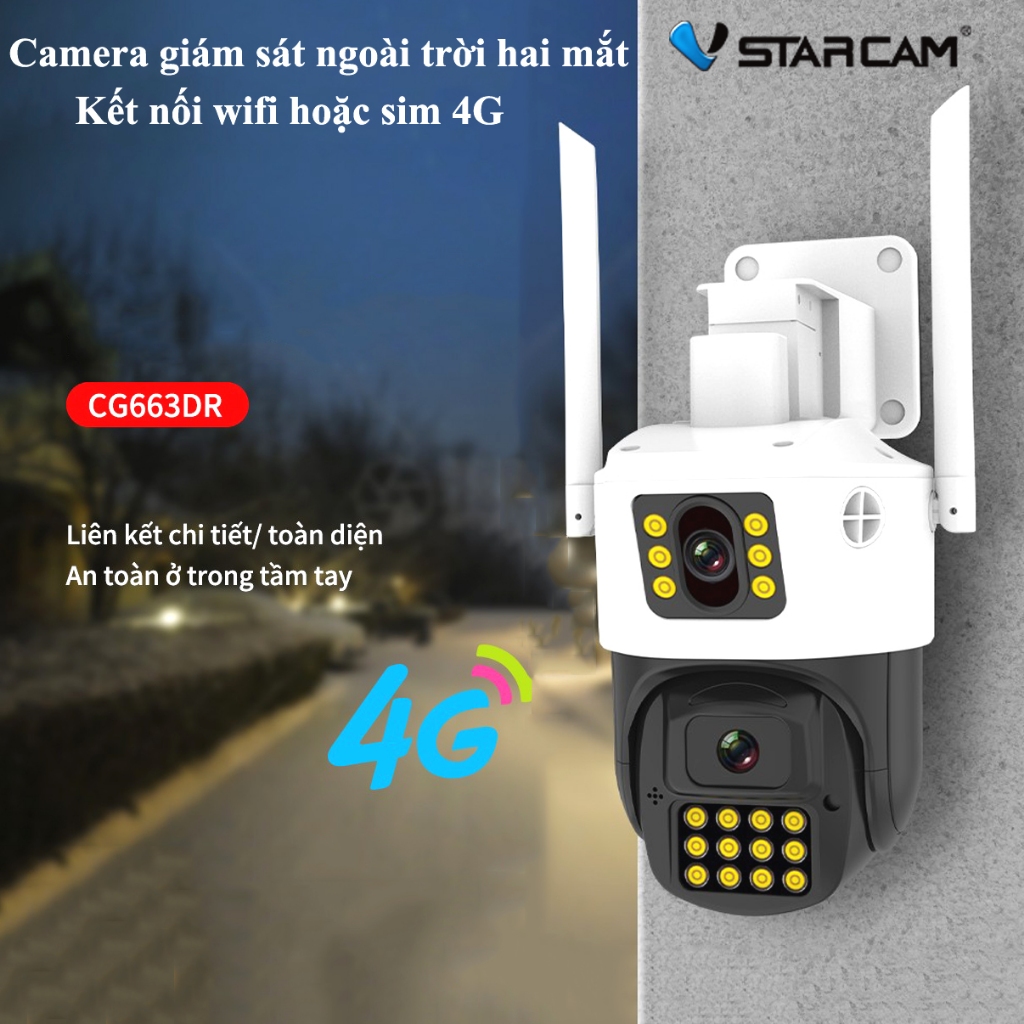 Camera báo động cháy nổ Vstarcam AF663DR Full HD 2 mắt giám sát báo khói, dùng wifi, sim 4G, đàm ...
