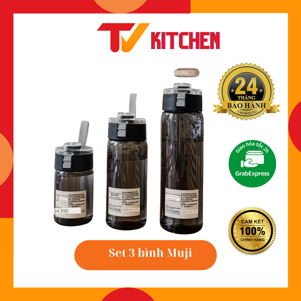 Bình nước Muji 3 bình 300ml 550ml 800ml (set3) màu xám | Shopee Việt Nam
