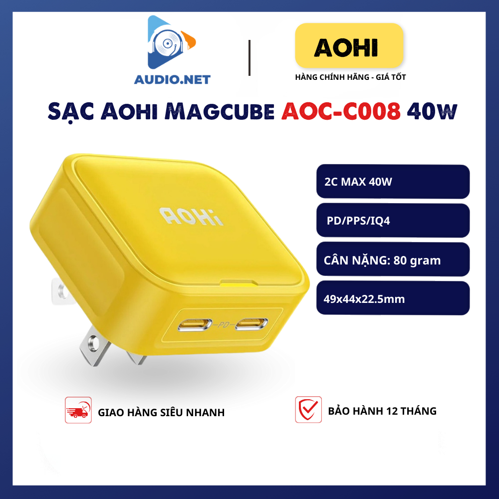Củ sạc nhanh Aohi Magcube PD 40W/AOC-C008 (2 Cổng) hỗ trợ PD/PPS/IQ4 hàng xịn - Bảo Hành 12 ...
