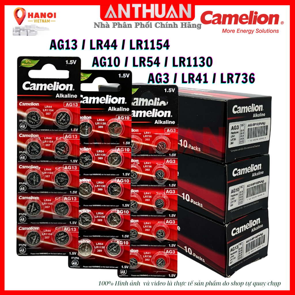 Pin AG13 / AG10/ AG3 Camelion Alkaline 1.5V LR41 LR44 LR54 LR1154 ...