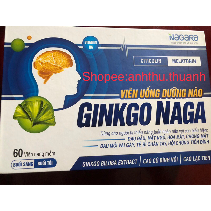 viên uống dưỡng não ginkgo naga (citicolin, melatonin, vtm b6, b1, kẽm ...