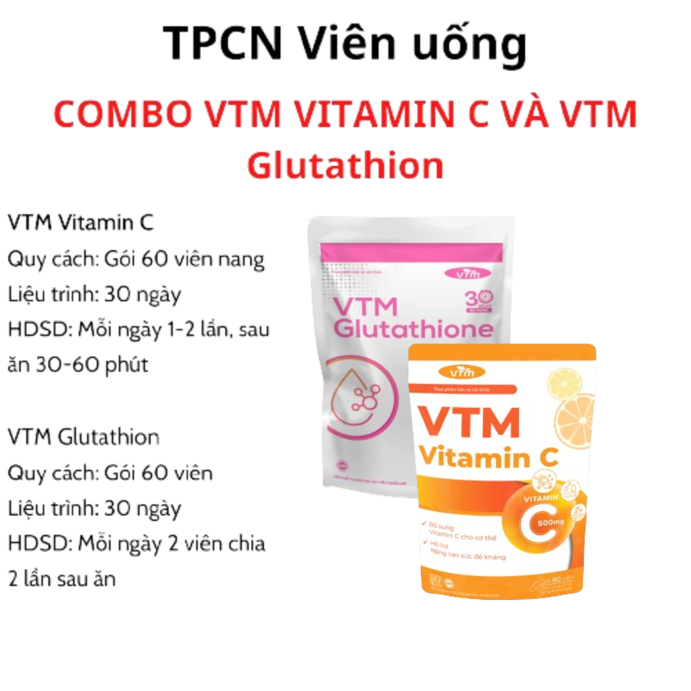 Viên uống VTM Glutathione hỗ trợ làm sáng da, hỗ trợ giảm triệu chứng ...