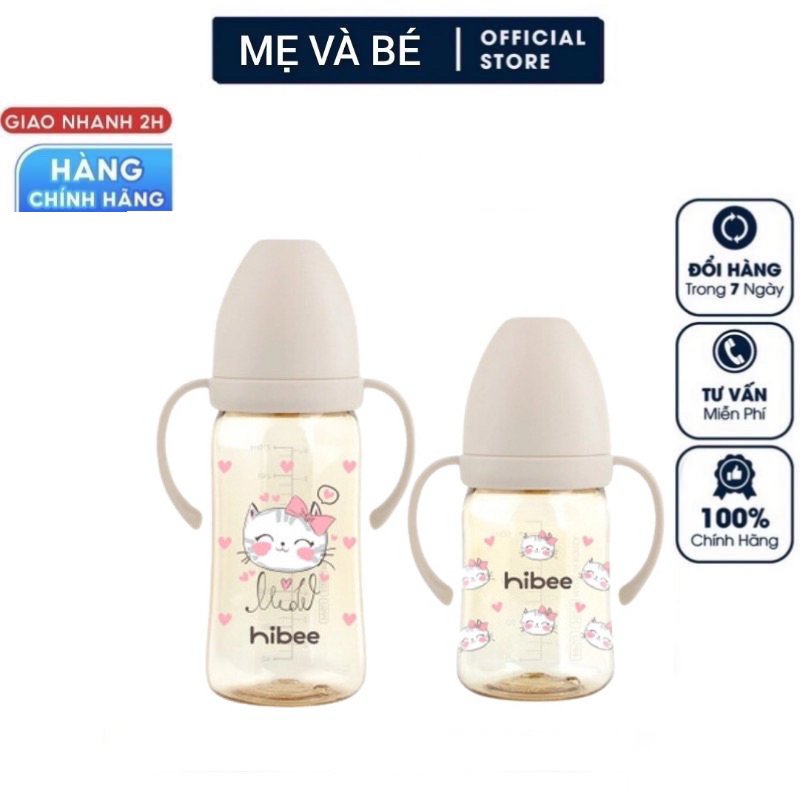 Bình sữa Hibee Hàn quốc họa tiết mèo xinh xắn, 8 van thoát khí chống ...