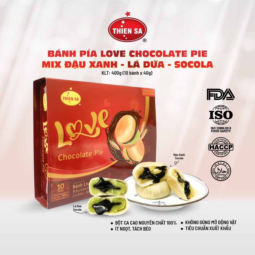 (MS.LUV) Bánh Pía Love Chocolate Pie, Đậu Xanh, Lá Dứa, Socola, Ít Ngọt ...