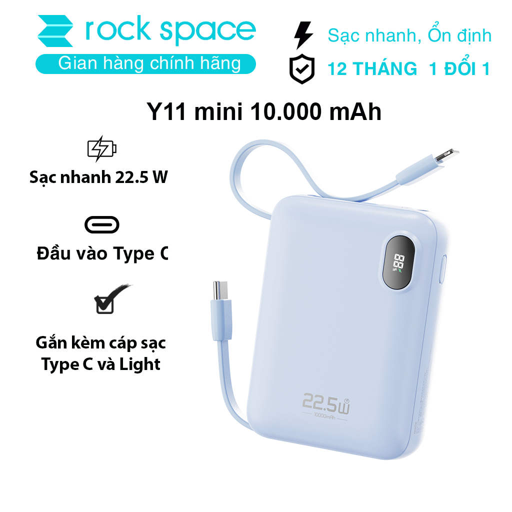 Pin sạc dự phòng tích hợp dây sạc Rockspace Y11 mini sạc nhanh 22.5w ...