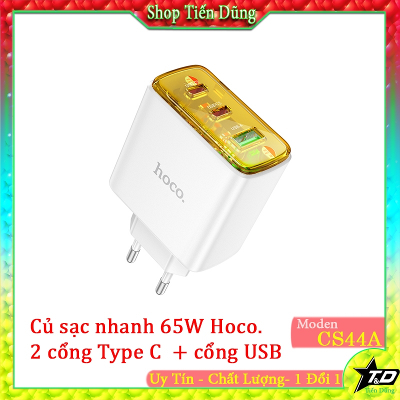 Củ sạc HOCO CS44A hỗ trợ sạc nhanh PD65W có 2 cổng TYPE C + 1 cổng USB ...