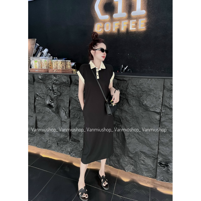 Đầm bầu polo cổ sơ mi cotton mát mịn | Shopee Việt Nam