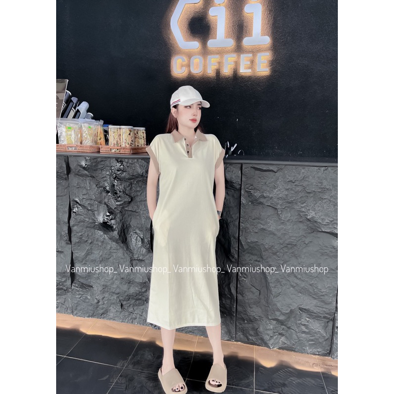 Đầm bầu polo cổ sơ mi cotton mát mịn | Shopee Việt Nam