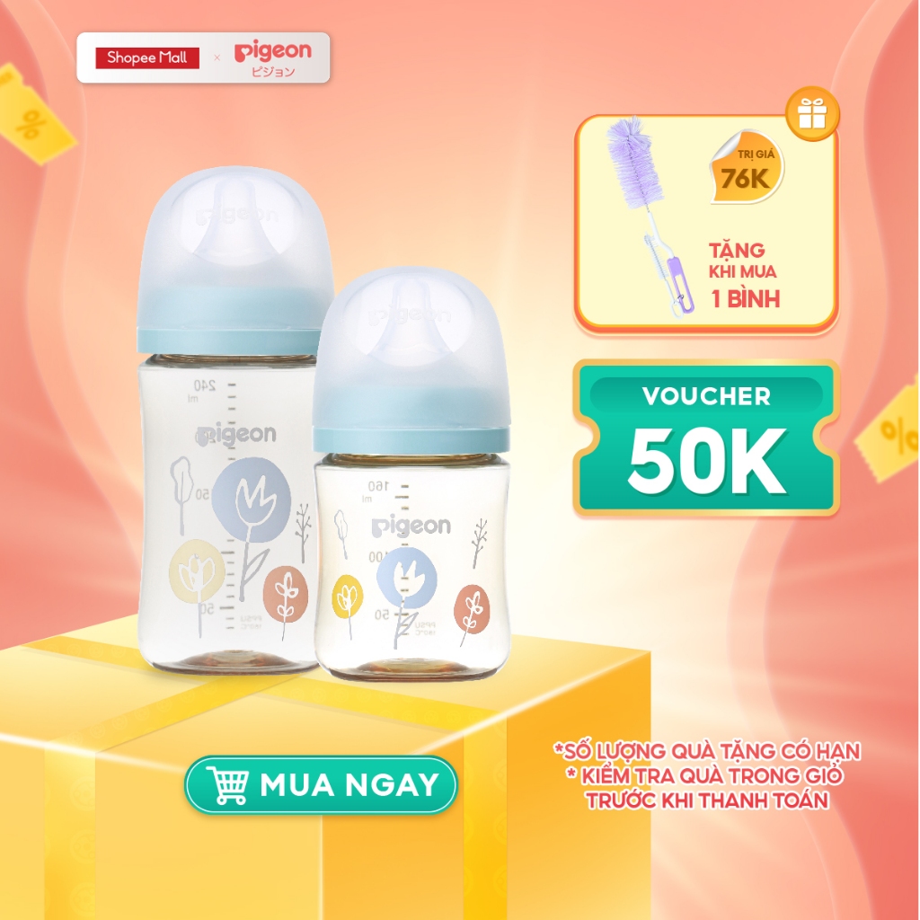 Bình sữa Pigeon PPSU Plus thế hệ III phiên bản Nhật hình Hoa 160ml/240ml | Shopee Việt Nam