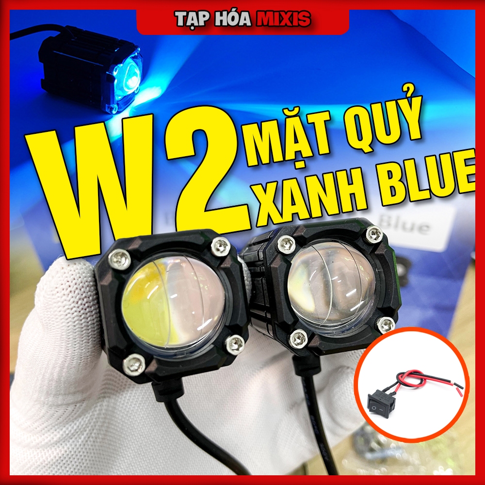 Đèn Trợ Sáng Mini W2 Xanh (tặng công tắc),4 Chế Độ Tích Hợp Auto Passing cho ô tô xe máy xe điện ...