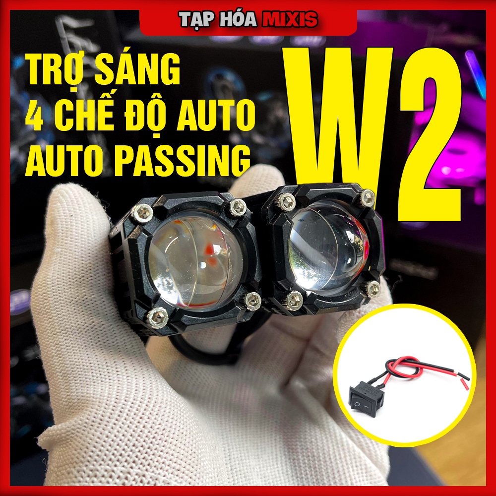 Đèn Trợ Sáng Mini W2 (Tặng công tắc), 4 Chế Độ Tích Hợp Auto Passing cho ô tô xe máy xe điện ...