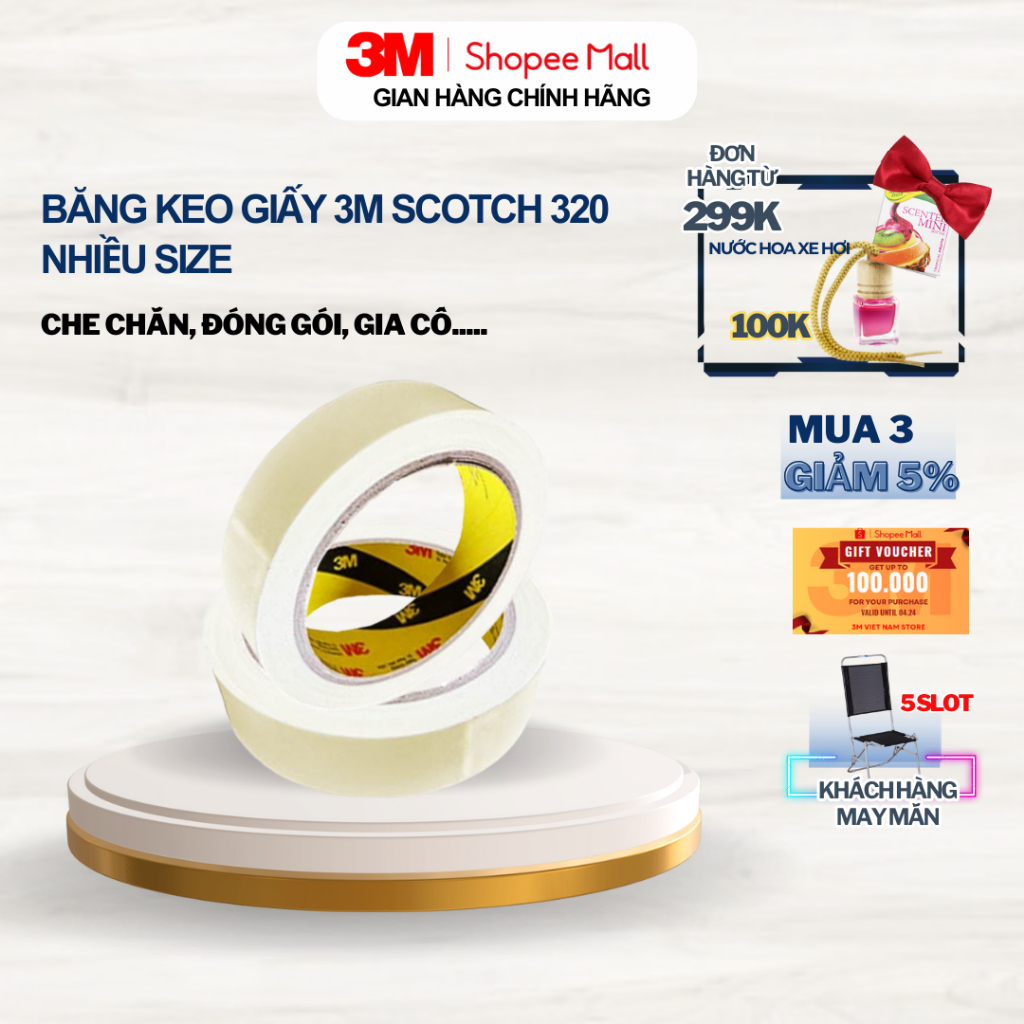 Băng keo giấy 3M™ 320 (combo 5 cuộn) | Shopee Việt Nam