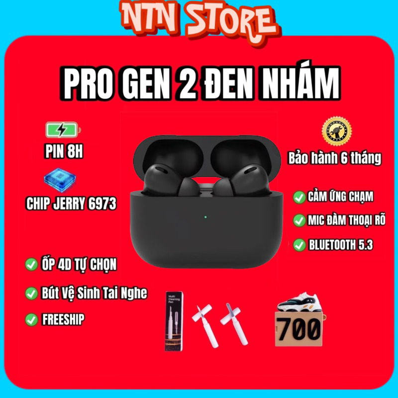 (TẶNG ỐP) TAI NGHE BLUETOOTH PRO 2 ĐEN NHÁM PIN 8H TẶNG KÈM ỐP BẢO VỆ ...