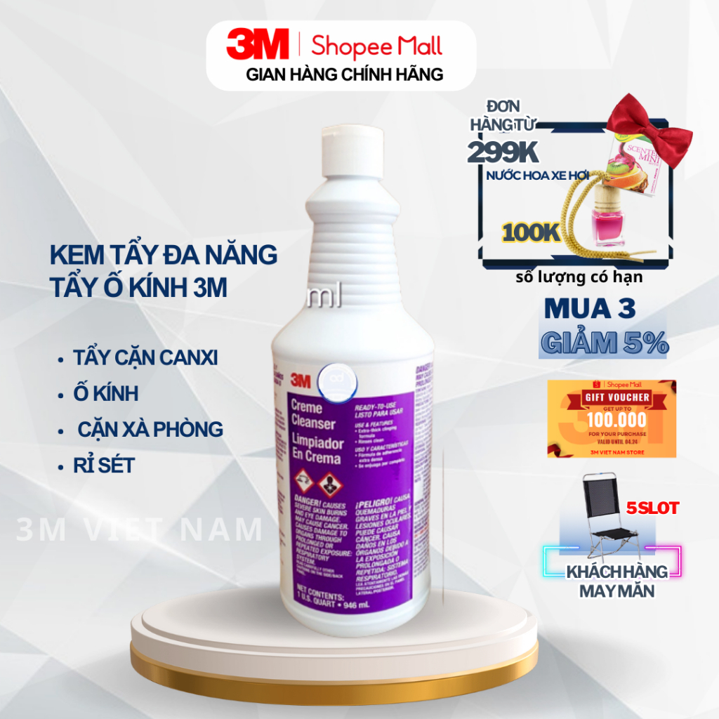 [Tằng bùi nhùi ] - Kem Tẩy Ố, Mốc Kính Xe Hơi 3M™ Creme Cleanser Limpiador En Crema 946ml ...