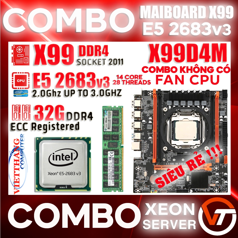 Combo X99 DDR4 Chạy giả lập - Main X99D4M OEM + CPU Xeon E5 2683v3 14 ...