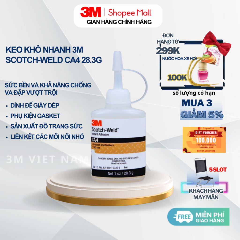 KEO DÁN NHANH 3M™ CA4 SCOTCH-WELD™ INSTANT ADHESIVE MÀU TRONG, CHAI 1 ...