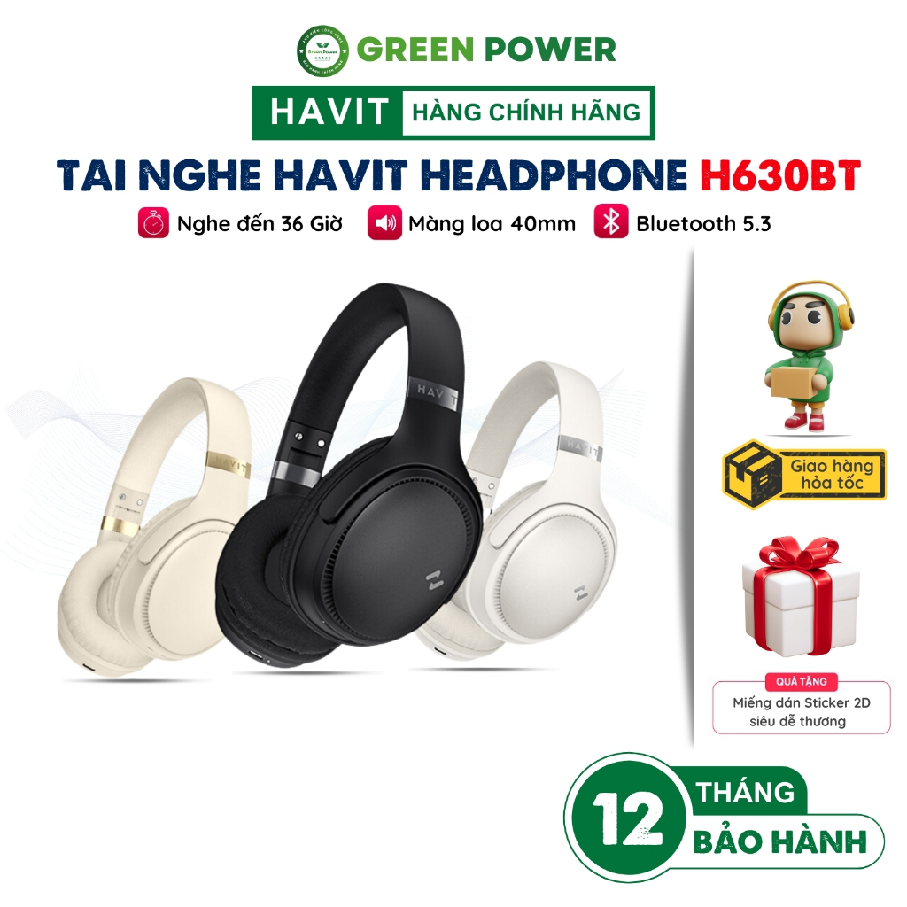 Tai Nghe Bluetooth Headphone HAVIT H630BT, Driver 40mm, BT 5.3, Gập Tiện Lợi, Nghe Đến 36H ...