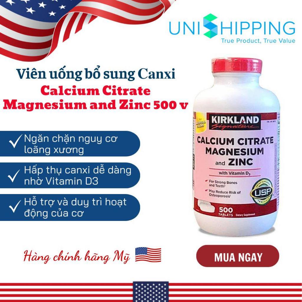 Viên uống bổ sung canxi Kirkland Calcium Citrate Magnesium and Zinc 500 ...