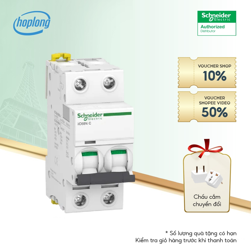 Cầu dao tự động Schneider A9F74232 MCB (át tép) 2 pha 32A dòng cắt 6kA series iC60N dòng Acti9 ...