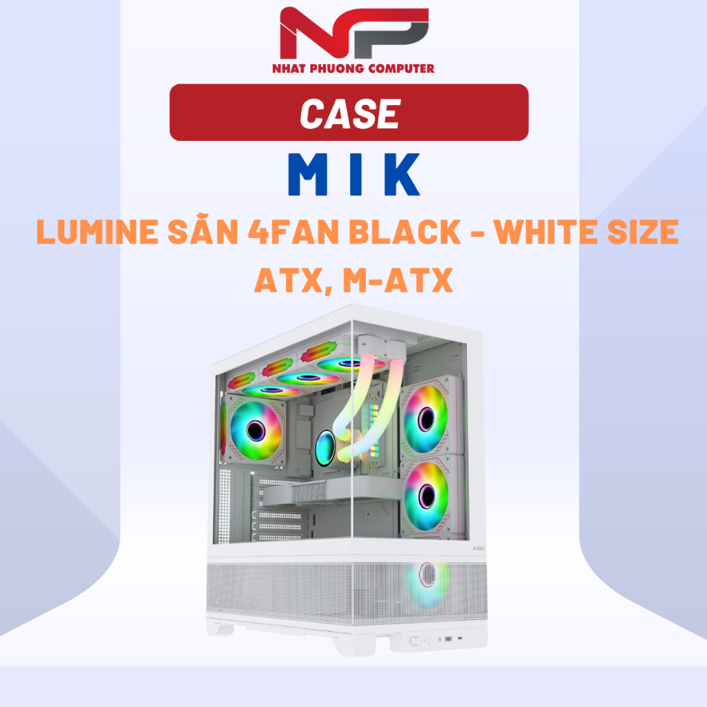 Vỏ Case máy tính MIK LUMINE sẵn 4FAN BLACK - WHITE size ATX, M-ATX | Shopee Việt Nam