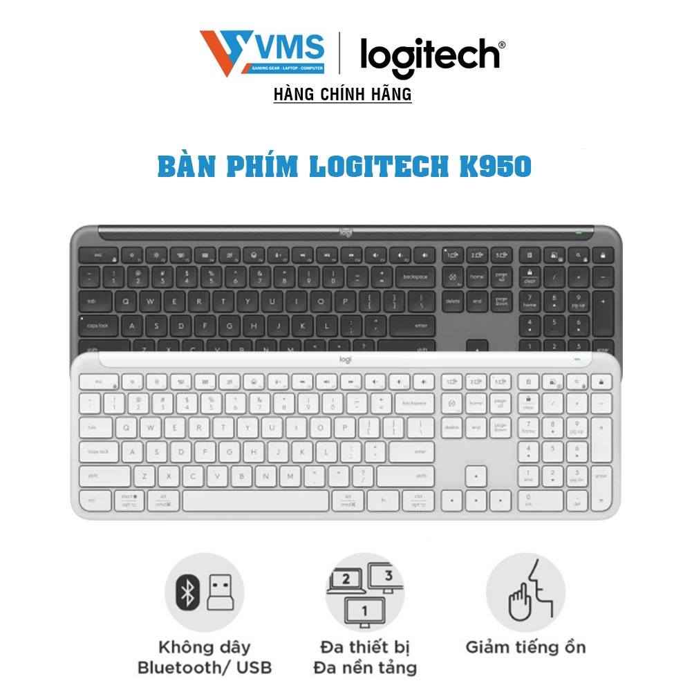 Bàn phím không dây Bluetooth Logitech K950, kết nối đa thiết bị, đi kèm ...