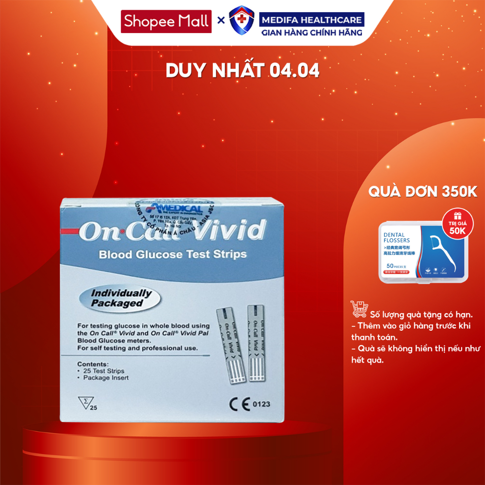 Hộp 25 que thử đường huyết On-Call Vivid Acon Biotech Mỹ chính hãng, an ...