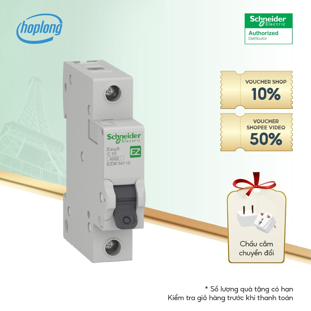 Cầu dao tự động MCB Schneider EZ9F34116 1P 16A 4.5kA C Curve Easy9 | Aptomat bảo vệ quá tải ngắn ...