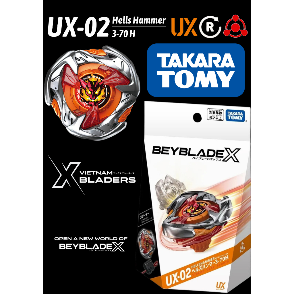[Beyblade X – Takara Tomy] Con quay UX-02 Hells Hammer 3-70H Starter Set. Beyblade chính hãng ...