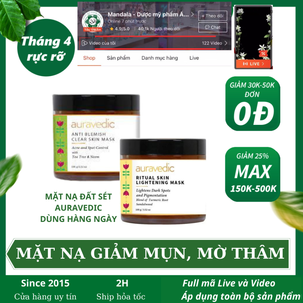 Mặt nạ neem giảm mụn thâm, mụn ẩn Aura Vedic Anti Blemish Clear Skin ...