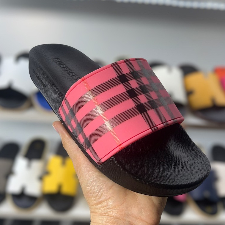 DÉp BBR hồng quai cao su non họa tiết kẻ UV cao cấp mới (Pink Wih Check ...