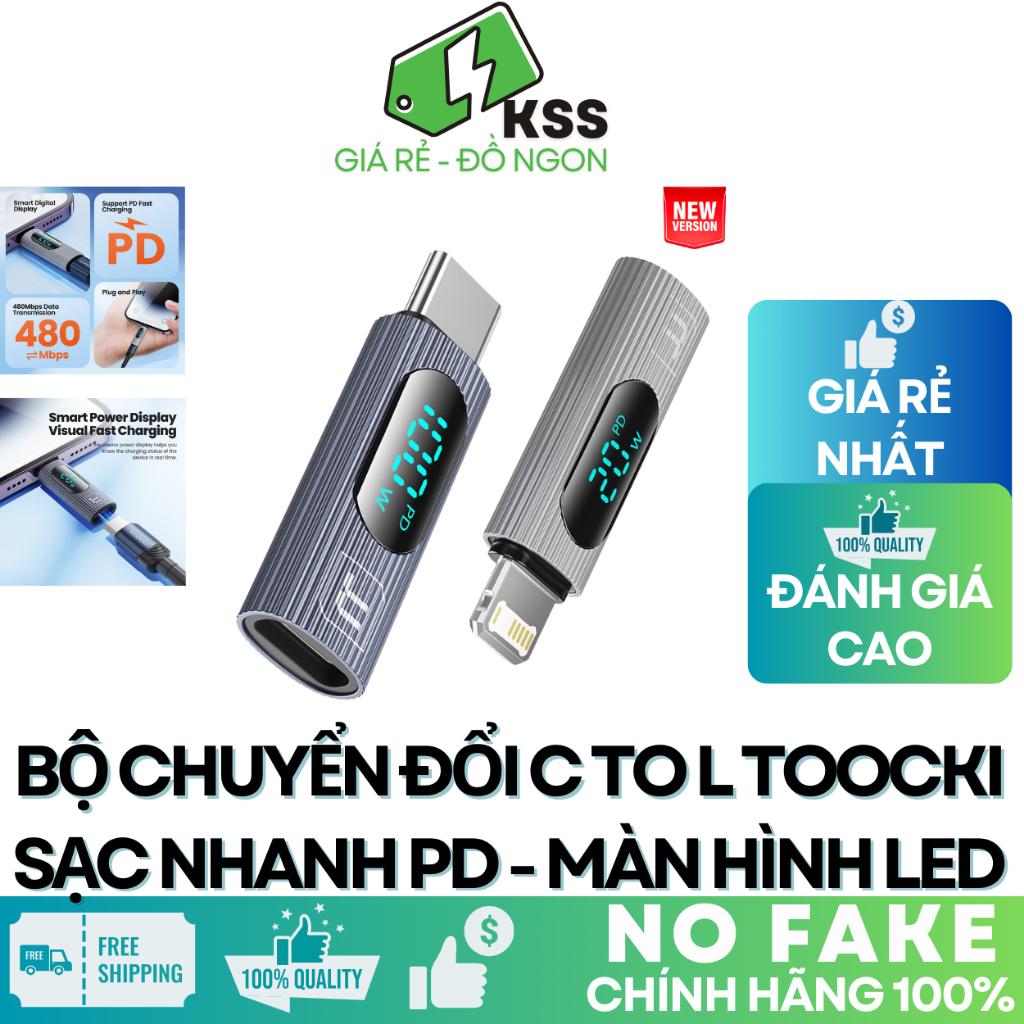 Đầu Chuyển Đổi Sạc Nhanh Toocki OTG C to L - Màn Hình Đo Công Suất ...