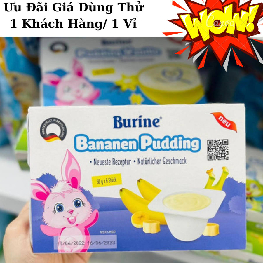 Cháo sữa Burine HiPP ăn dặm Pudding Chuối [1 Lốc 6 Hũ] [6x50g] Date 01/ ...