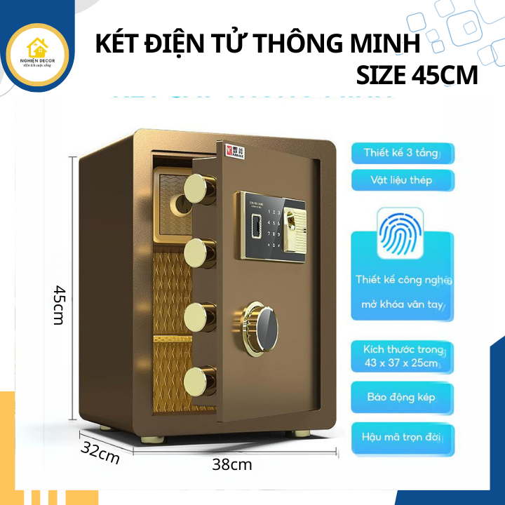 Két Sắt Điện Tử Thông Minh Vân Tay, Khóa số Chống Cháy, Tủ Két Sắt Màn ...