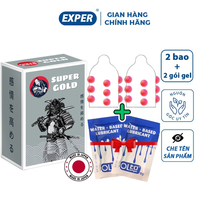 Bao cao su bi Super Gold hộp 2 cái, bcs bi lớn siêu mỏng, bcs có bi kéo ...
