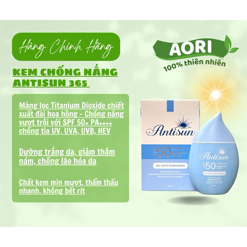 Kem chống nắng vật lý ANTISUN 365 DAYS SUNSCREEN Spf50+PA++++ bảo vệ da ...