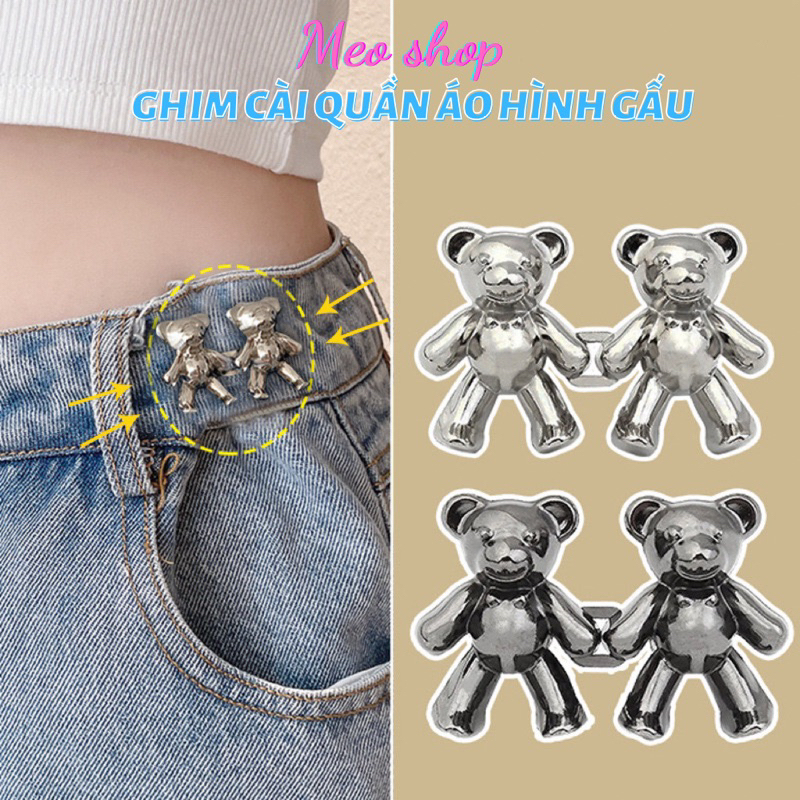 Ghim Cài Quần Hình Gấu Dễ Thương Set 2 Con Cài Quần Gấu Cho Quần Jean 8367