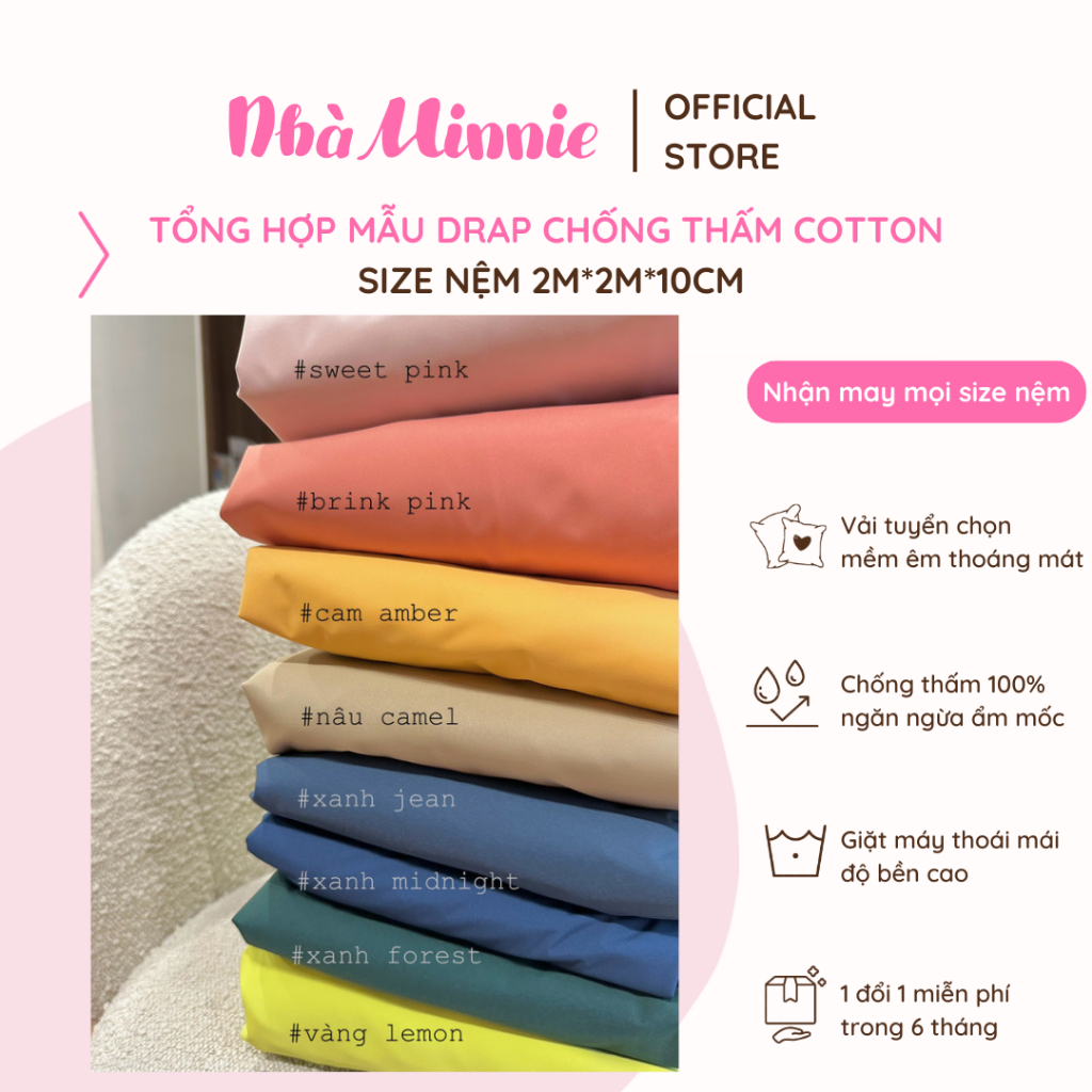 [Size nệm 2m*2m*10cm] Ga chống thấm cotton Nhà Minnie cho bé - Mềm Mịn Mát - Bảo hành 6 tháng ...