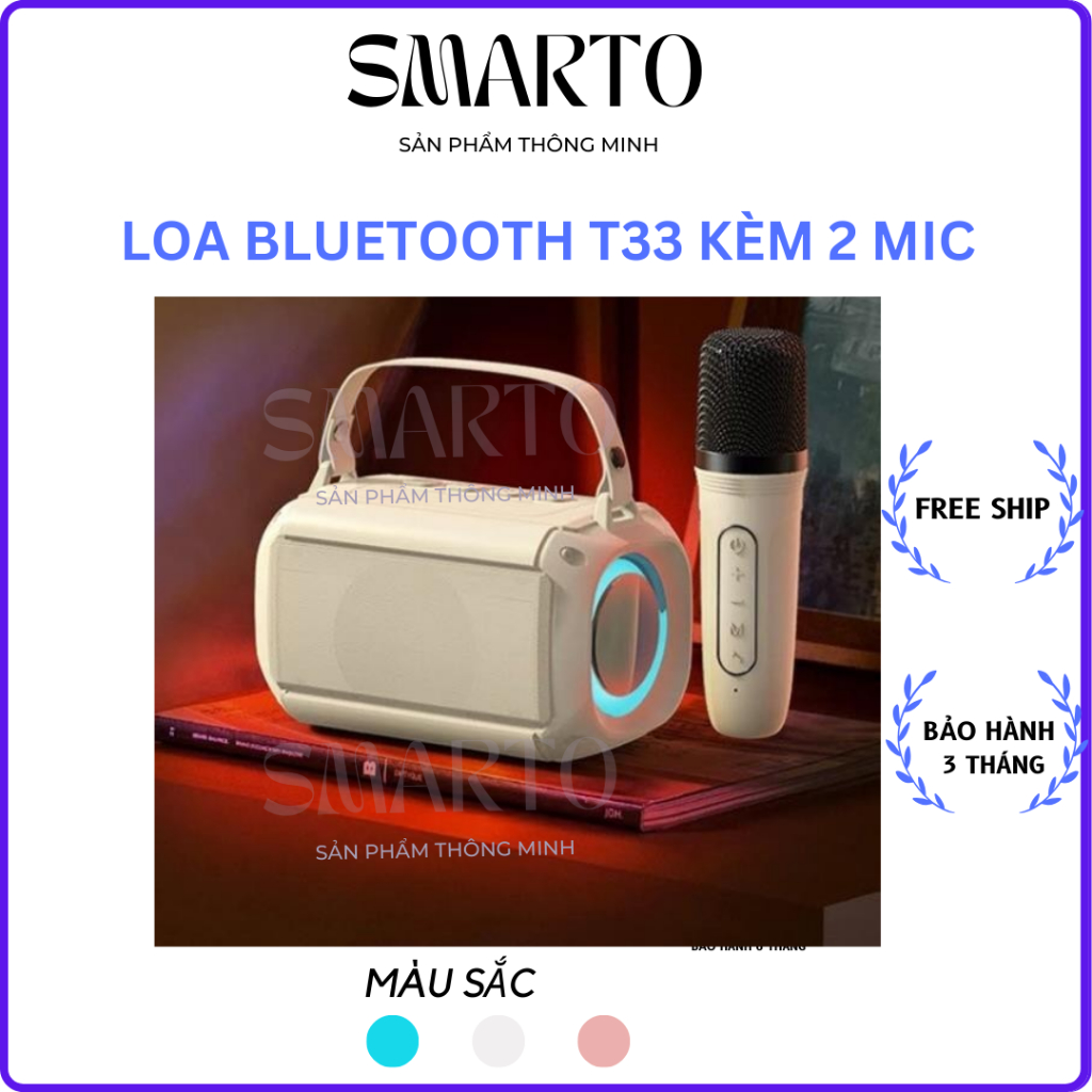 Loa bluetooth karaoke T 33 không dây nhỏ gọn với loa BASS kép mạnh mẽ ...