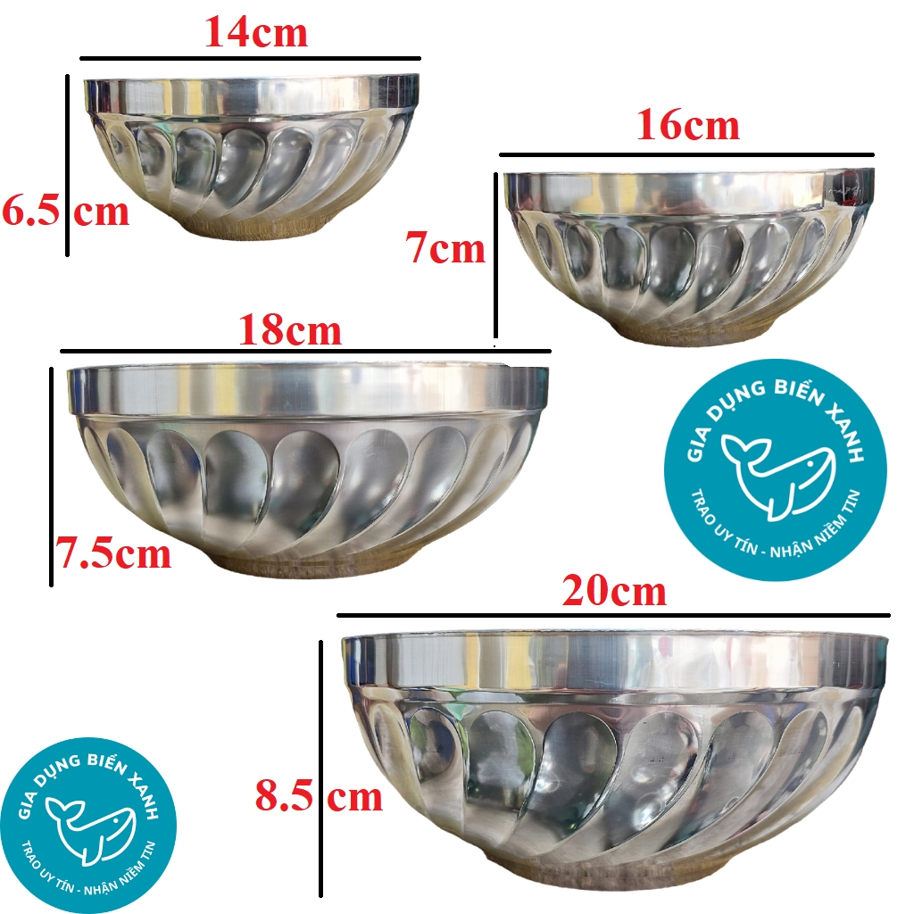 Tô inox cách nhiệt 2 lớp chống nóng size 14cm 16cm 18cm 20cm - Bát ăn ...