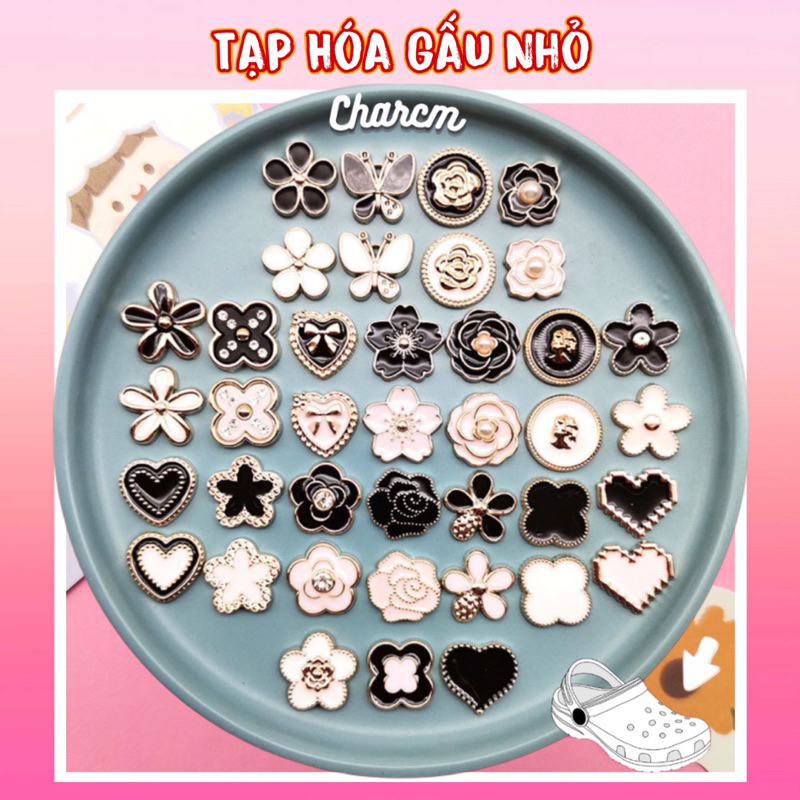 NÚT CÀI DÉP CHARM,STICKER 3D chủ đề Bling Mạ Kim nhựa 3D trắng đen DIY ...